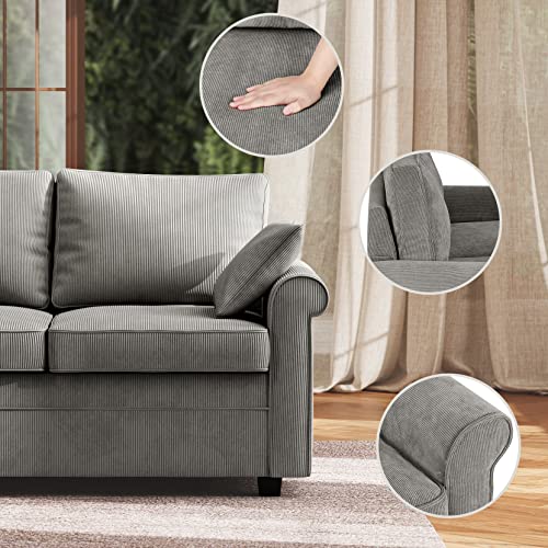 Koorlian Loveseat Sleeper Sofa Bed, Corduroy Fabric Pull Out Mattress Couch, 2 in 1 Sleeper Sofa Couch with Memory Foam, 2 Seater Loveseat Sofa Sleeper for Small Space, Living Room, Apartment, Grey