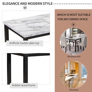 BIADNBZ 5-Pieces Dining Table Sets for 4,Wooden Kitchen Furniture with Faux Marble DiningTable and 4 Upholstery Chairs for Small Space,Breakfast Nook,Restaurant,Modern Style, White+Black