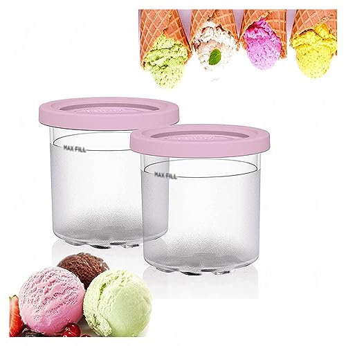 2/4/6PCS Creami Pints and Lids , for Creami Ninja Ice Cream Deluxe ,16 OZ Ice Cream Containers For Freezer Dishwasher Safe,Leak Proof Compatible with NC299AMZ,NC300s Series Ice Cream Makers ,Pink-2PCS