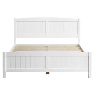 ZKTYQUIHE Wooden Bed,Queen Pine Single-Layer Core Vertical Stripe Full-Board Curved Headboard with The Same Bed Tail, White