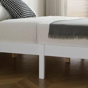 ZKTYQUIHE Wooden Bed,Queen Pine Single-Layer Core Vertical Stripe Full-Board Curved Headboard with The Same Bed Tail, White