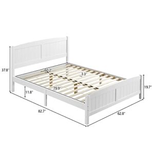 ZKTYQUIHE Wooden Bed,Queen Pine Single-Layer Core Vertical Stripe Full-Board Curved Headboard with The Same Bed Tail, White