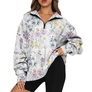 1/4 zip sweatshirt women quarter zip sweatshirt women long sleeve shirts for women half zip sweatshirt women generic oversized long sleeve pullover y2k shirts casual blouse loose tops printed sweater