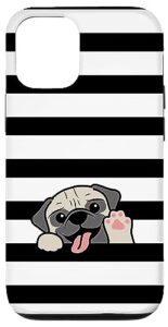 iphone 13 pug dog animal pet black white stripes striped women girls case