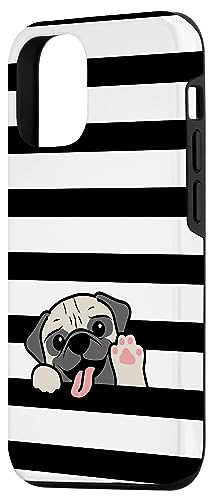 iPhone 13 Pug Dog Animal Pet Black White Stripes Striped Women Girls Case