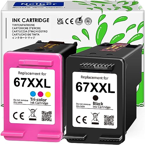 67XXL Replacement for HP Ink 67/67XL Ink Cartridges Black/Color Combo Pack Compatible for Deskjet 2755e 2700 4155e 4100 2700e for Envy 6055e 6000 6455e 6400 Series Printer