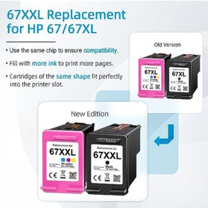 67XXL Replacement for HP Ink 67/67XL Ink Cartridges Black/Color Combo Pack Compatible for Deskjet 2755e 2700 4155e 4100 2700e for Envy 6055e 6000 6455e 6400 Series Printer