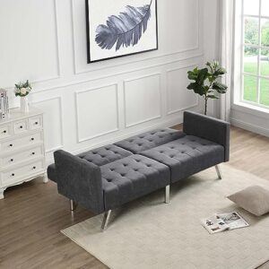 Sofa Bed with Convertible Folding Function, Lounge Couch Loveseat with 3 Adjustable Positions, Sturdy Metal Legs Support, Sleeper Sofa for Living Room Bedroom Apartment Reading Room (Dark Gray)