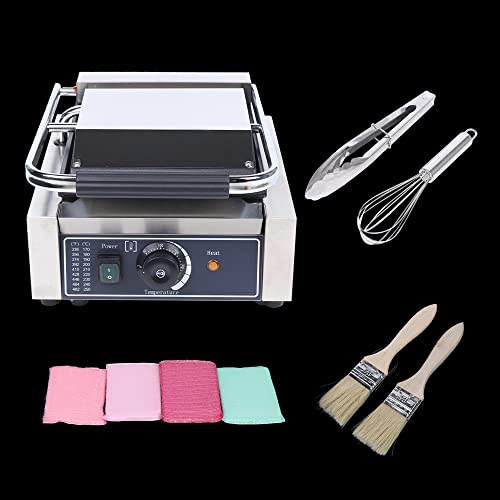 Commercial Electric Griddle, 110V 1800W Sandwich Single Panini Press Grill Maker Toaster, Smooth Flat Surface Sandwich Maker With Cleaning Sponges,Portable Hamburg Maker For Restaurant Cafe