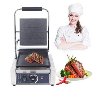 Commercial Electric Griddle, 110V 1800W Sandwich Single Panini Press Grill Maker Toaster, Smooth Flat Surface Sandwich Maker With Cleaning Sponges,Portable Hamburg Maker For Restaurant Cafe