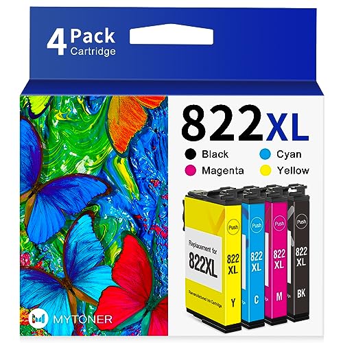 MYTONER 822XL Remanufactured Printer Ink Cartridges Replacement for Epson 822XL T822 822 XL Combo Pack for Epson Workforce Pro WF-3820 WF-4830 WF-4820 WF-4833 WF-4834 (BKCMY, 4 Pack)