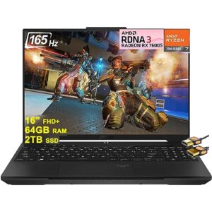 asus tuf gaming a16 laptop 16" fhd+ 165hz 7ms 100% srgb amd octa-core ryzen 7 7735hs (beat i7-11800h) 64gb ram 2tb ssd radeon rx 7600s 8gb graphic backlit usb-c usb4 fast charging win11 + hdmi cable