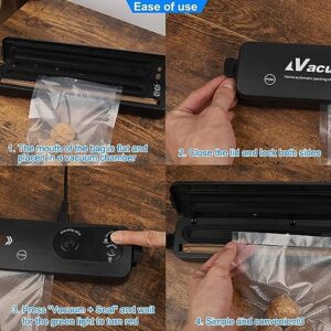 Automatic Vacuum Sealer for Food Meat Cooking Cold Storage Beef Fish Vegetables and Leftovers (Black, One Size)