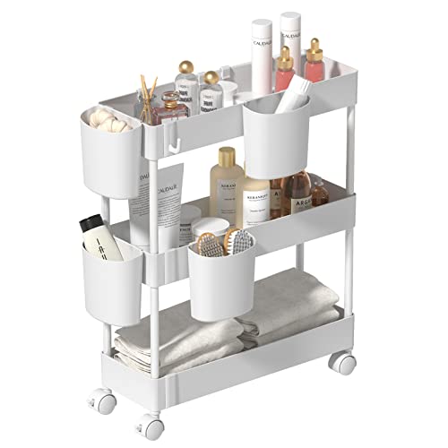 TiLeMiun Rolling Cart Laundry Slim Storage Utility Cart Bathroom 4 Tier Mobile Nursery Multifunctional Slide Out Organizer