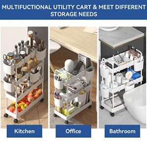 TiLeMiun Rolling Cart Laundry Slim Storage Utility Cart Bathroom 4 Tier Mobile Nursery Multifunctional Slide Out Organizer