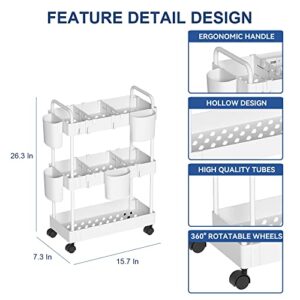 TiLeMiun Rolling Cart Laundry Slim Storage Utility Cart Bathroom 4 Tier Mobile Nursery Multifunctional Slide Out Organizer