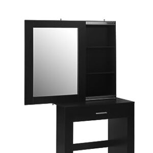 mixtavie Vanity Desk with Sliding Mirror & Stool, Makeup Vanity with Storage Shelves & Drawer & Chair, Vanity Table Set for Bedroom, Black