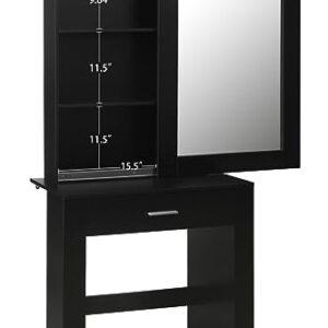 mixtavie Vanity Desk with Sliding Mirror & Stool, Makeup Vanity with Storage Shelves & Drawer & Chair, Vanity Table Set for Bedroom, Black