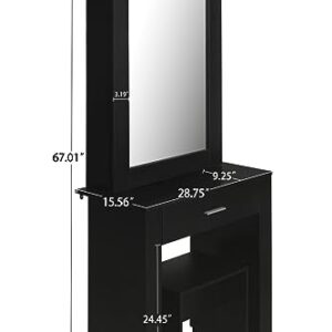 mixtavie Vanity Desk with Sliding Mirror & Stool, Makeup Vanity with Storage Shelves & Drawer & Chair, Vanity Table Set for Bedroom, Black