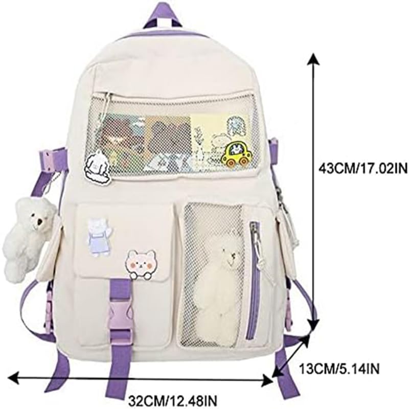 JitEm Kids Backpacks for Girls, Kawaii Backpack, Cute Bear Plush Pin Accessories Aesthetic School Bag for College Middle for Girls Teen (Pink)