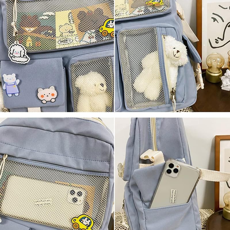 JitEm Kids Backpacks for Girls, Kawaii Backpack, Cute Bear Plush Pin Accessories Aesthetic School Bag for College Middle for Girls Teen (Pink)