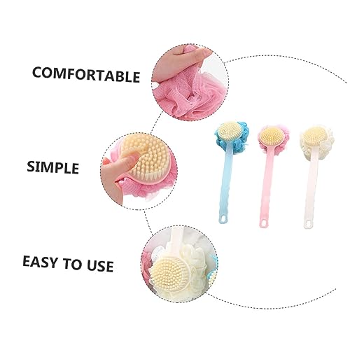 FOMIYES 3Pcs Bath Brush Shower Back Scrubber Scalp exfoliator Brush Body Scrub Sponge Shower Brush for Body Cleaning Tools face Sponge Long Handle Back Brush Back Bath Tool Body Clean Tool