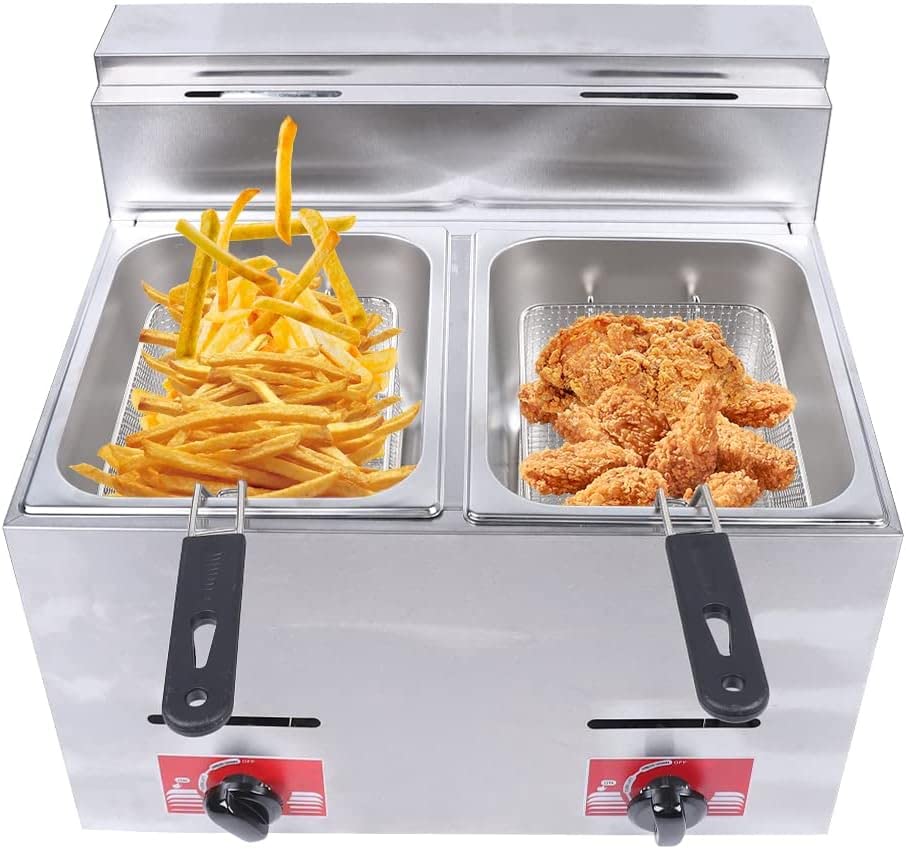 12L 2 Pan Server Food Warmer 3-Well Commercial Gas Bain Marie Buffet Countertop Food Warmer Steam Table Steamer Soup Warmer Adjustable Temp Gas Fryer Steamer Cooking Heating Pot