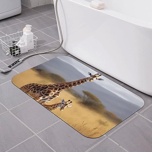 OPSREY Giraffe On The Grassland Print Diatomaceous Earth Bath Mat Absorbent Non-Slip Shower Mat for Tub Bathroom Floor 15.7 X 23.6 in