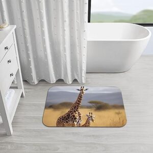 OPSREY Giraffe On The Grassland Print Diatomaceous Earth Bath Mat Absorbent Non-Slip Shower Mat for Tub Bathroom Floor 15.7 X 23.6 in