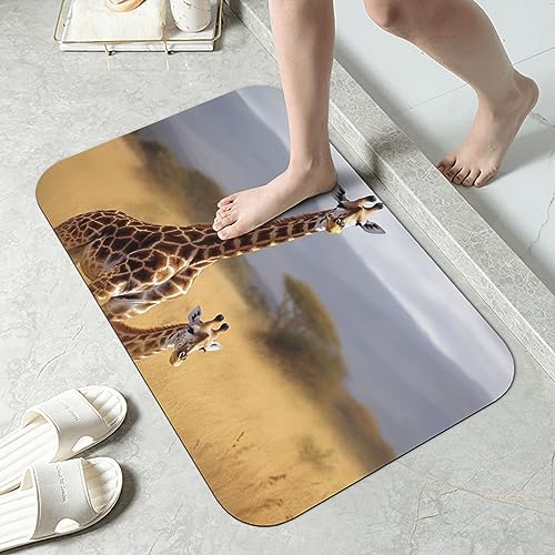 OPSREY Giraffe On The Grassland Print Diatomaceous Earth Bath Mat Absorbent Non-Slip Shower Mat for Tub Bathroom Floor 15.7 X 23.6 in