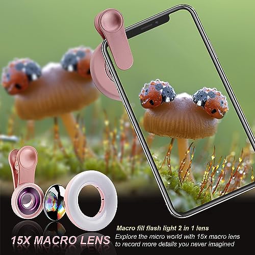 15X Macro Lens Mobile Phone HD Camera Lens with LED Ring Flash Light Smartphone Selfie Live Lamp Fill Light