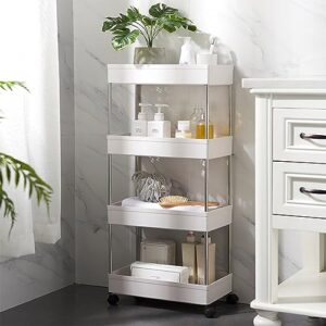 Camidy Rolling Storage Cart, 4-Tier Bathroom Organizer Utility Cart Laundry Room Organization Mobile Shelving Unit with Hooks, Lockable Wheel for Kitchen Bedroom Office