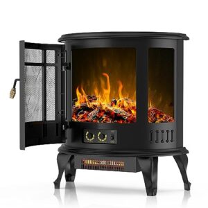 zionheat infrared heating electric fireplace stove, freestanding fireplace heater, adjustable brightness and heating, overheating protection system, 1000w/1500w