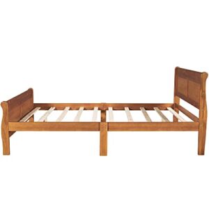 OPTOUGH Wood Queen Size Platform Bed with Headboard and Wooden Slat Support, Modern Bedroom Furniture Strong and Durable (Oak)