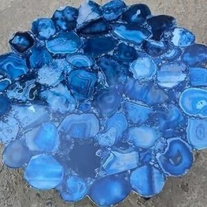 36 x 36 Inches Blue Agate Stone Resin Dining Table Top Round Shape Marble Office Table with Luxurious Look