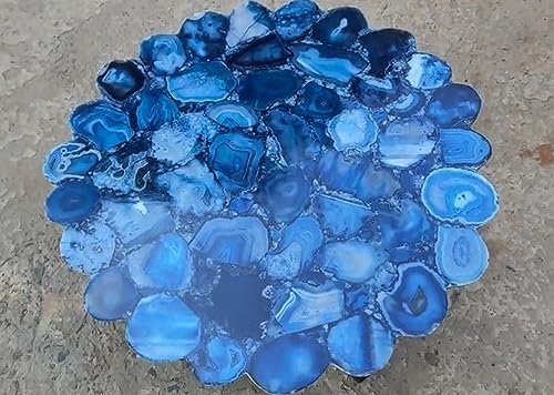 36 x 36 Inches Blue Agate Stone Resin Dining Table Top Round Shape Marble Office Table with Luxurious Look