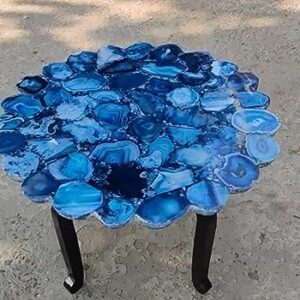 36 x 36 Inches Blue Agate Stone Resin Dining Table Top Round Shape Marble Office Table with Luxurious Look