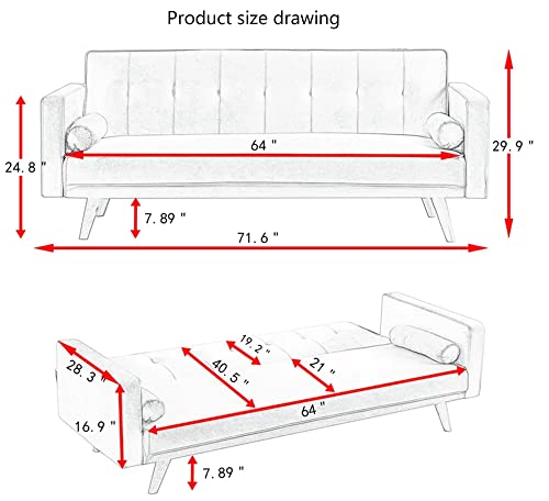 Eafurn Tufted Cotton Futon Sofa Couch Room Convertible Sleeper Guest Bed Dyabed Twin Size with Quick Adjustable Backrest and 2 Pillows for Compact Living Spaces, Light Gray