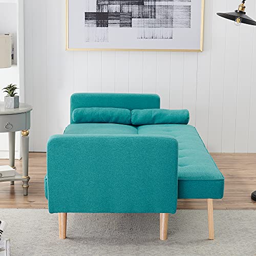 Eafurn Tufted Cotton Futon Sofa Couch Room Convertible Sleeper Guest Bed Dyabed Twin Size with Quick Adjustable Backrest and 2 Pillows for Compact Living Spaces, Light Gray