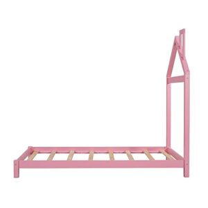 BIADNBZ Twin Size Platform Bed Frame with House-Shaped Headboard for Kids Boys Girls Bedroom, Wooden Slats Support, No Box Spring Needed, Pink