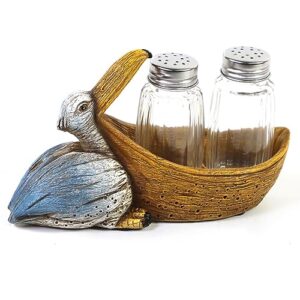 the bridge collection pelican salt and pepper shaker holder set - 3 piece set - nautical kitchen items - fun salt and pepper shakers for coastal, beach, or nautical decor