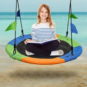 40 Inch Saucer Tree Swing for Kids Adults with Hanging Straps and Adjustable Ropes Round Swings for Outside Camping, 900D Oxford Waterproof (3 Colors)