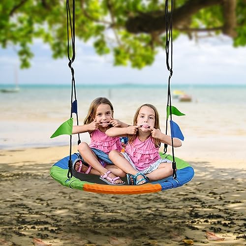 40 Inch Saucer Tree Swing for Kids Adults with Hanging Straps and Adjustable Ropes Round Swings for Outside Camping, 900D Oxford Waterproof (3 Colors)