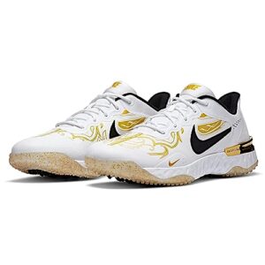 Nike Men's Alpha Huarache Elite 3 Premium Turf Baseball Shoes (10.5 US, White/Metallic Vivid Gold/Black)