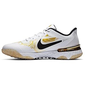 Nike Men's Alpha Huarache Elite 3 Premium Turf Baseball Shoes (10.5 US, White/Metallic Vivid Gold/Black)