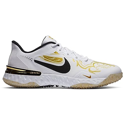 Nike Men's Alpha Huarache Elite 3 Premium Turf Baseball Shoes (10.5 US, White/Metallic Vivid Gold/Black)