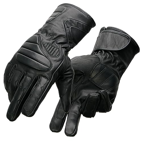 Milwaukee Leather SH451 Men's Black Leather Gauntlet Racing Motorcycle Hand Gloves with Wrist and Knuckle Padding Protection - 3X-Large