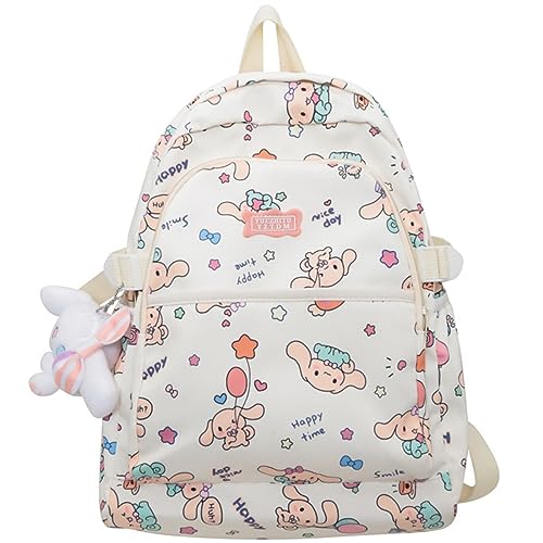 HAPIKI Kawaii Backpack with Cute Accessories 15.6 Inch Laptop Casual Travel Daypacks New Semester Gifts Aesthetic Bag (01-beige,15.6 inch)