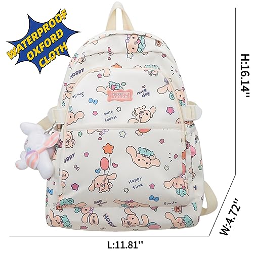 HAPIKI Kawaii Backpack with Cute Accessories 15.6 Inch Laptop Casual Travel Daypacks New Semester Gifts Aesthetic Bag (01-beige,15.6 inch)