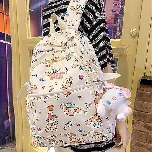 HAPIKI Kawaii Backpack with Cute Accessories 15.6 Inch Laptop Casual Travel Daypacks New Semester Gifts Aesthetic Bag (01-beige,15.6 inch)